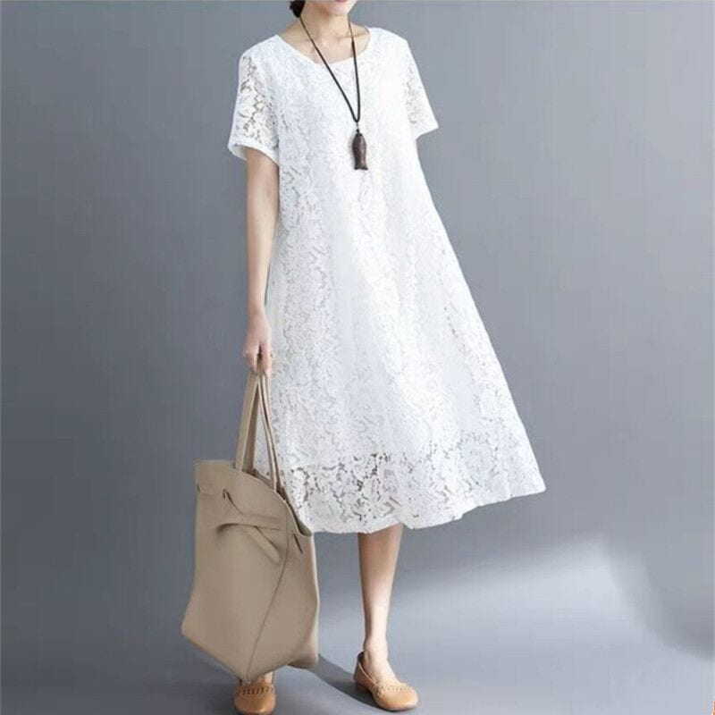 ワンピース ロング丈 袖あり 半袖 ラウンドネック 襟なし ルーズ A