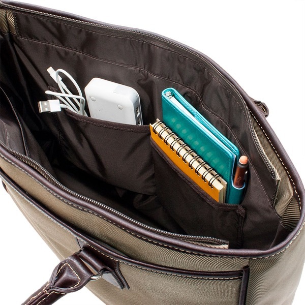 肩掛け手持ちの2WAY4面ウレタン入りPC対応ビジネスバック ベージュxチョコ