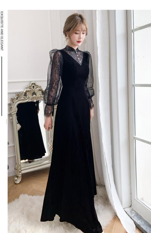Qoo10] パーティードレス韓国ロングドレス黒ブラッ
