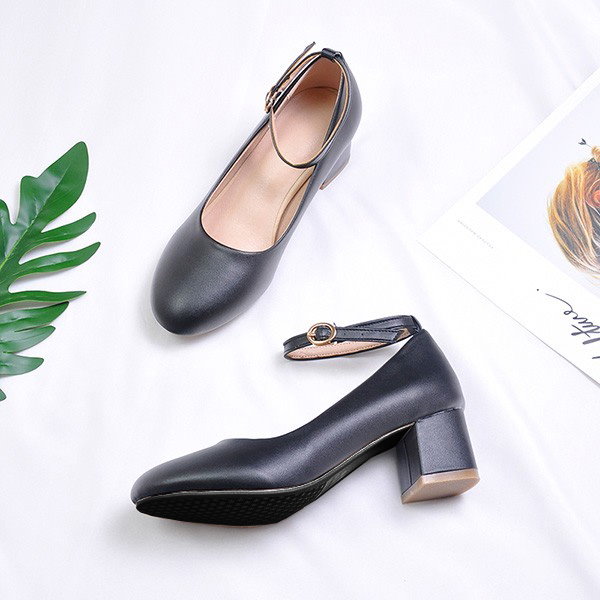 Qoo10] パンプス ヒール5cm 太いヒール チャ