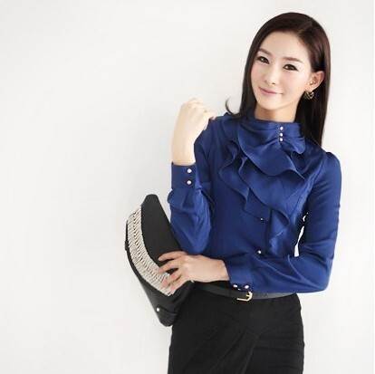 トップス ブラウス 袖あり 長袖 ハイネック フリル とろみ感 かわいい