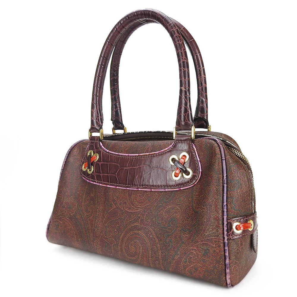 中古  エトロ ハンドバッグ ペイズリー柄 パープル系 女性 レディース カジュアル お出かけ PVC レザー 型押し 普段使い ETRO hand bag purple 中古 エトロ ハンドバッグ ペイズリー柄 パープル系 女性 レディース