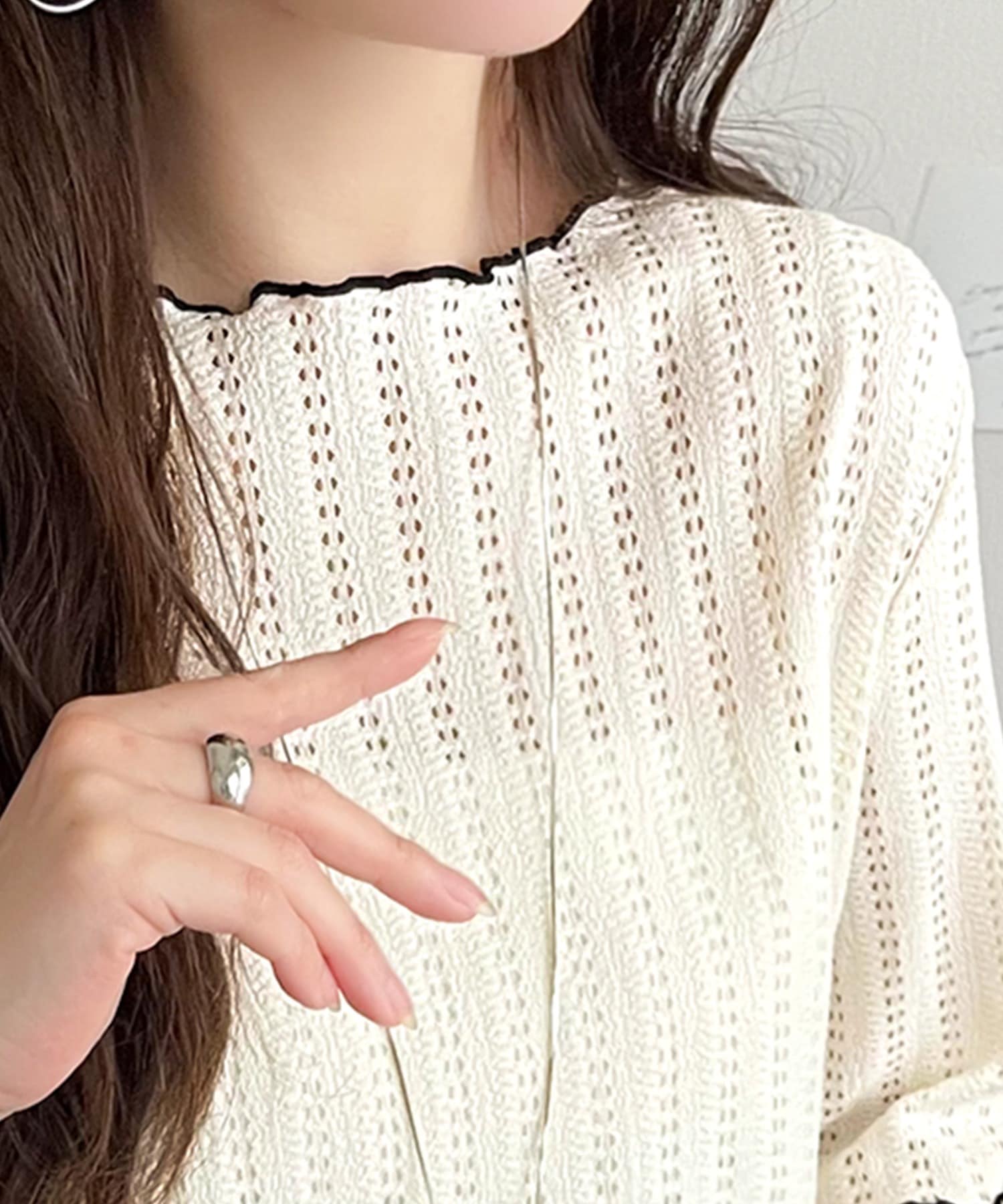 Qoo10 Classical Elf 配色・カラーブロック 5分袖 レース シ