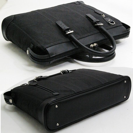 織人 縦ファスナー二本手ビジネスバッグ本革付属 豊岡市製 5966-