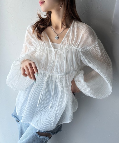 Qoo10 Classical Elf 無地 5分袖 フリル・ラッフル シャツ・