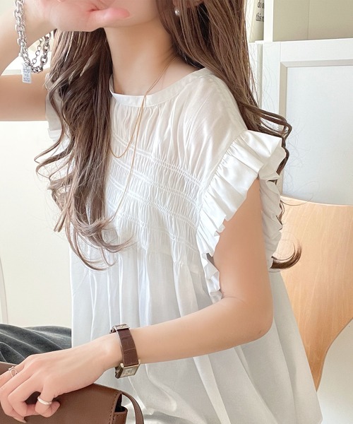 Qoo10 Classical Elf 無地 ノースリーブ フリル・ラッフル シ