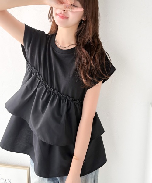 Qoo10 Classical Elf 無地 半袖 フリル・ラッフル Tシャツ・