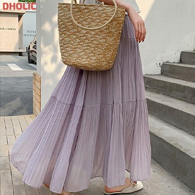 [Qoo10] DHOLIC シフォンプリーツマキシティアードスカート : レディース服