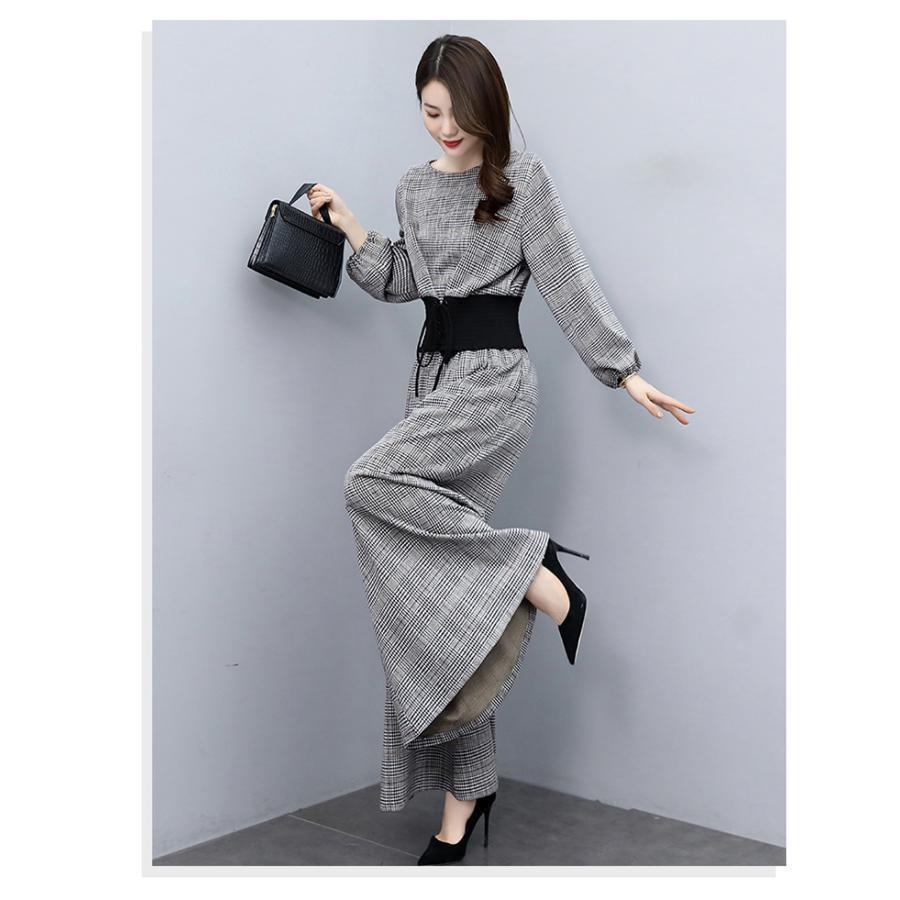 セットアップ レディース 春 ワイドパンツ パンツドレス ブラウス